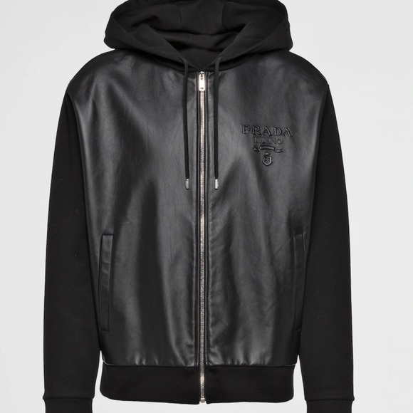 Prada | Jackets & Coats | Prada Technical Fleece And Leather Hoodie ...